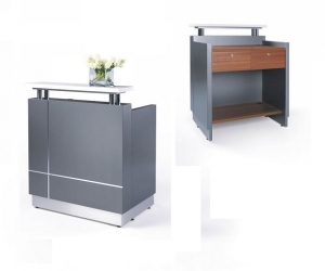 Receptionist Stand-Up Reception Counter Metallic Grey-Teak | i Office ...