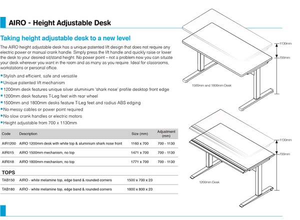 Airo Specs | i Office Furniture Sydney Melbourne Brisbane