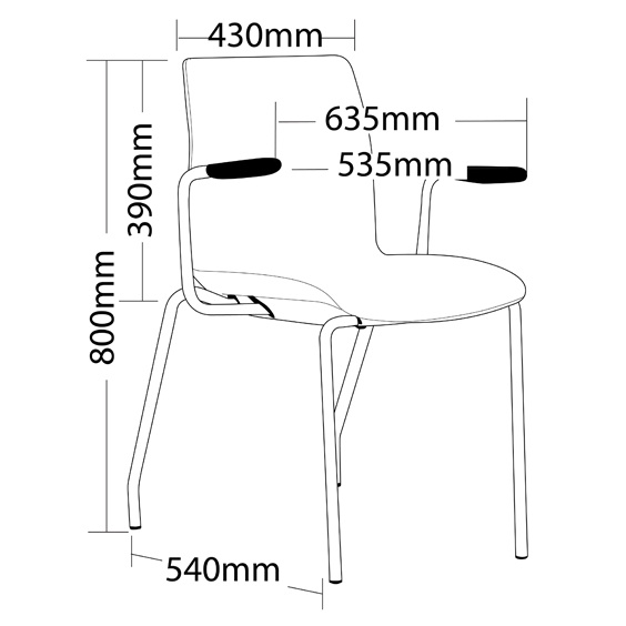 Pod Poly 4 Leg Visitors Conference Chair with arms_dimension | i Office ...